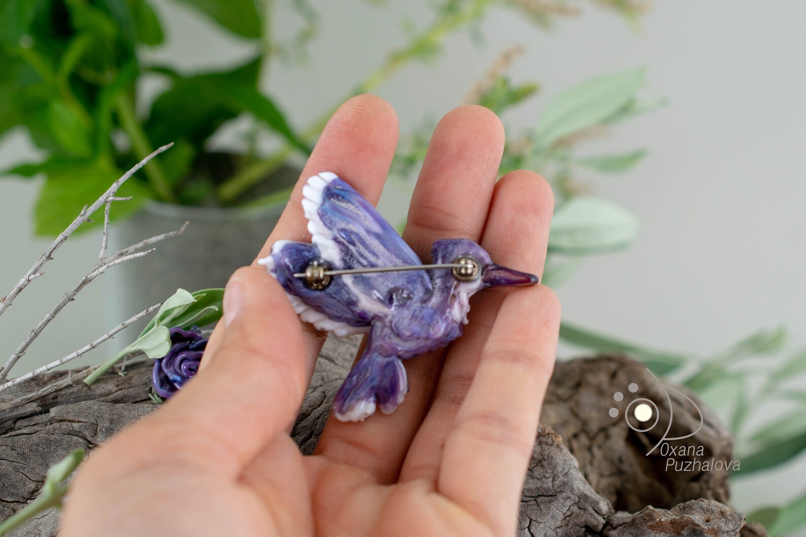 Bird Brooch Pin Hummingbird Art Jewelry Handmade Purple Bird - Etsy