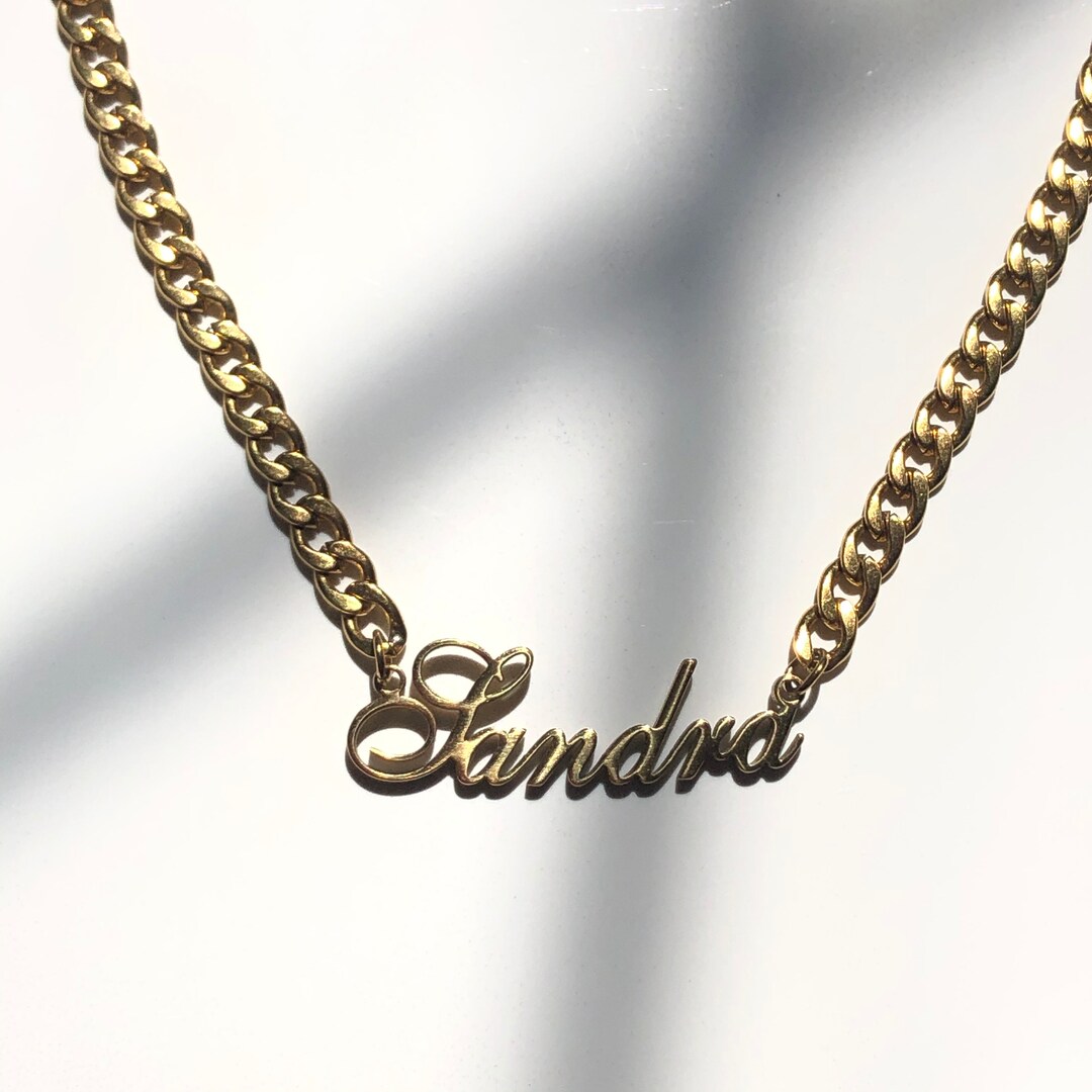 18K Cuban Chain Name Necklace, Curb Chain Name Necklace, Necklace With ...