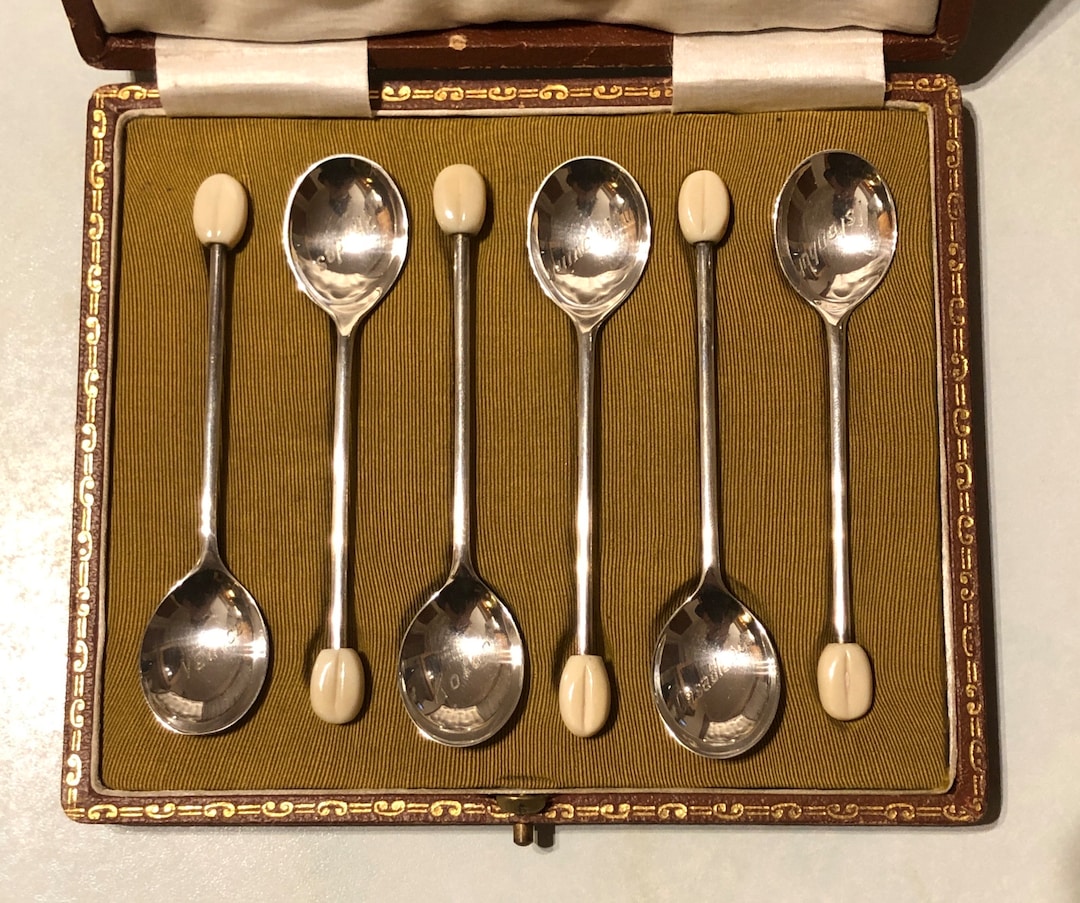 Boxed Set of Six Unusual Sterling Silver Coffee Bean Spoons, 1936 - Etsy