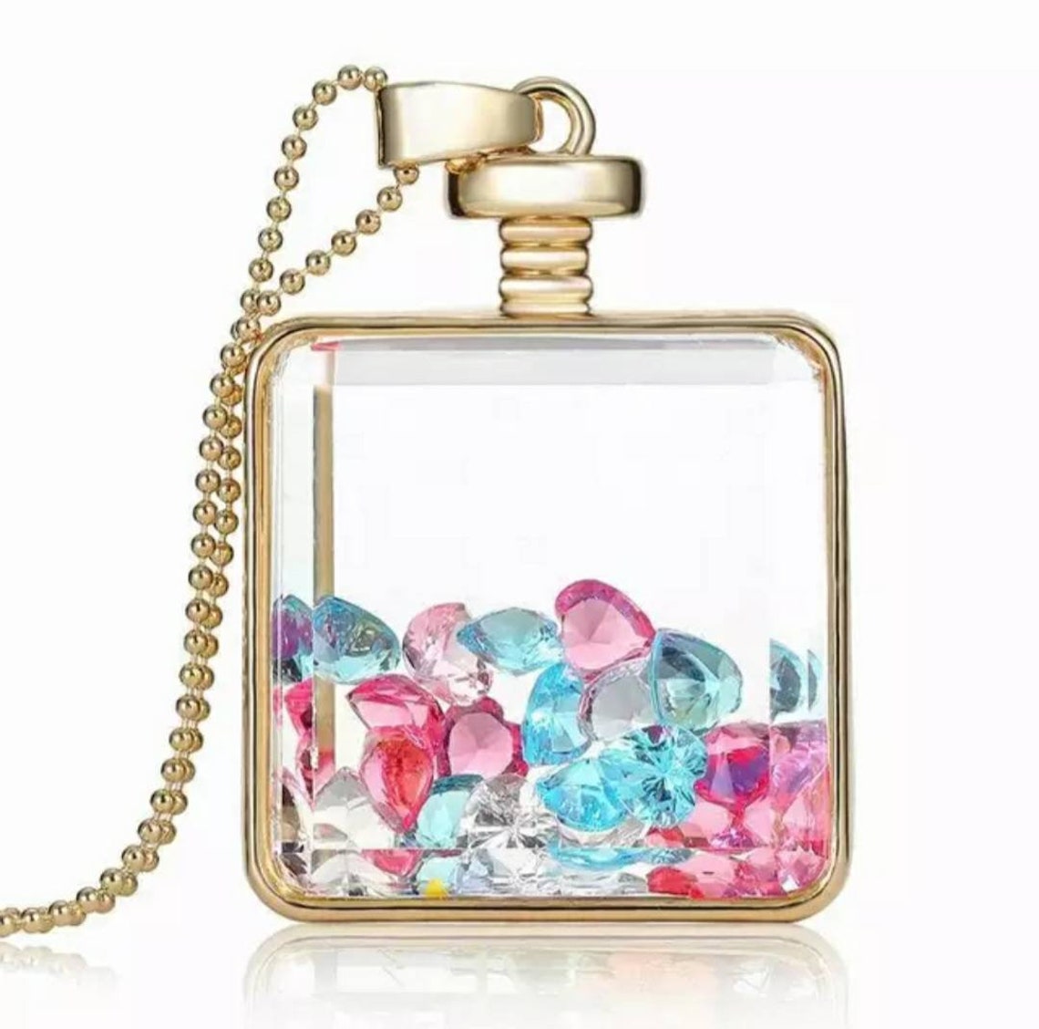 Square Crystal Pendant Necklace with Gemstones | Etsy