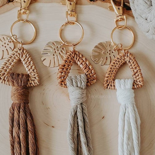 RATTAN Keychain Monstera Keychain Boho Style Bag Charm - Etsy