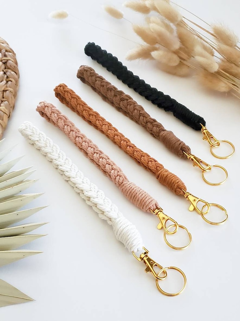 MACRAME WRISTLET Braided Boho Wristlet Keychain Long - Etsy