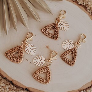 RATTAN Keychain Monstera Keychain Boho Style Bag Charm Teokaikoa - Etsy