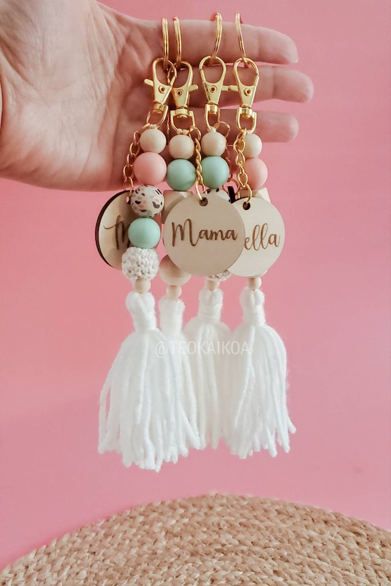 Name Bead Tassel Keychain Personalized Boho Keychain Name - Etsy