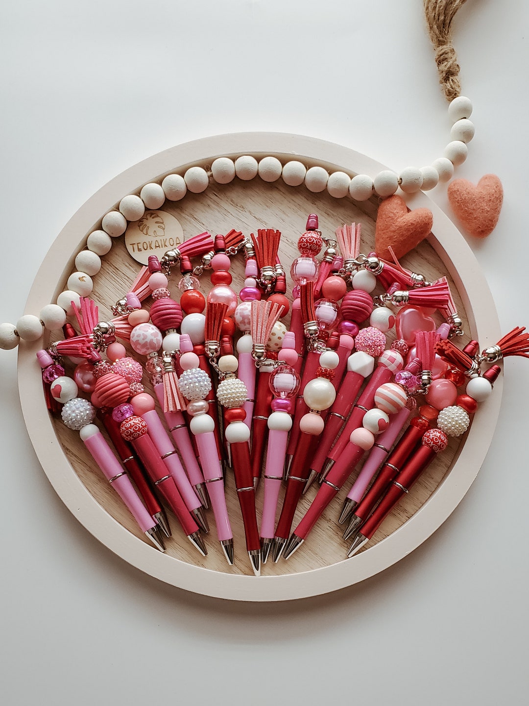 VALENTINES Pen Beaded Pen, Pink Bead Pen, Hearts, Valentines Day Gifts ...