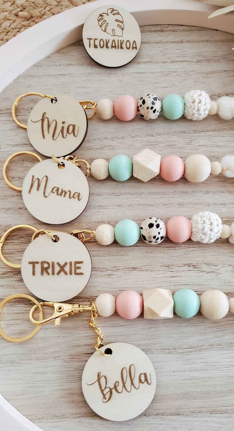 Name Bead Tassel Keychain Personalized Boho Keychain Name - Etsy