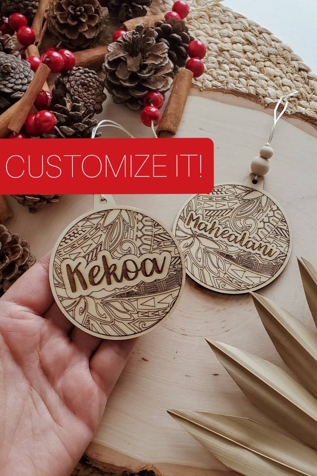 Hawaiian Christmas Ornament | CUSTOMIZ Polynesian Ornaments | Wood ...