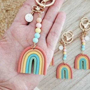 RETRO RAINBOW Keychain Cute Rainbow Hippy Rainbow Smiley Face Keychain Boho Rainbows Groovy ...