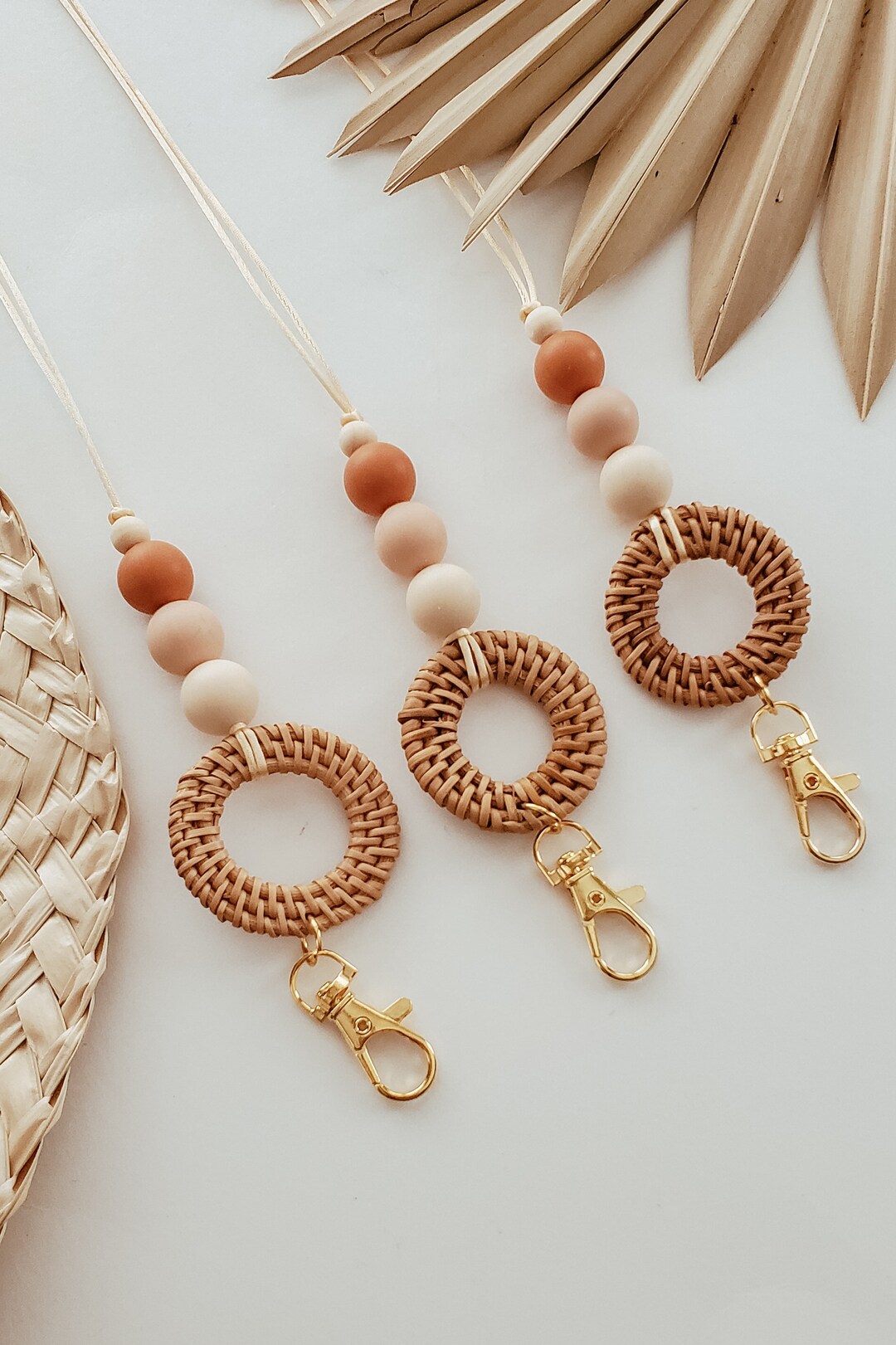 BOHO Fall LANYARD Neutral Rattan Lanyard Boho Teacher Lanyard Autumn ...