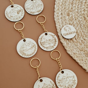 Mountain Keychains | Boho Landscape Keychain | Engraved Wood Keychain ...