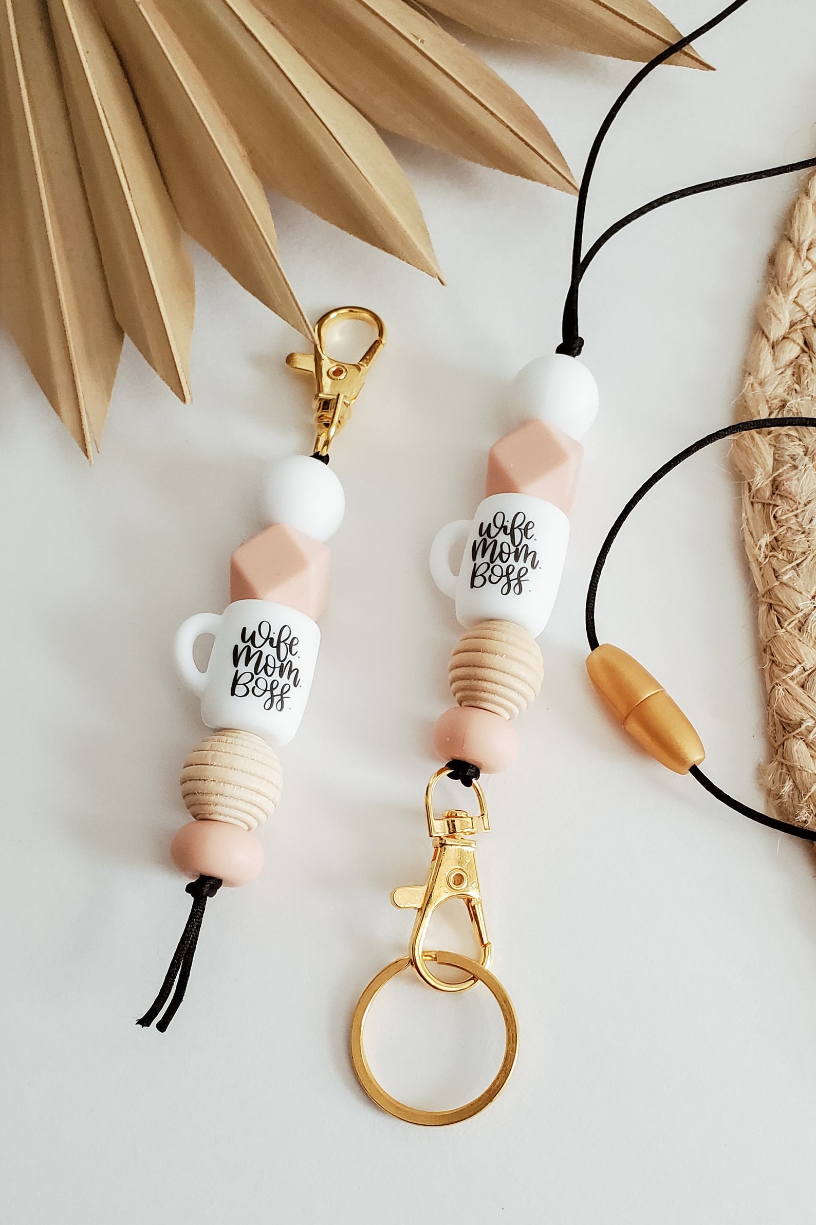 Coffee Cup Lanyard Keychain | WIFE MOM BOSS | Teacher Lanyard | Boho ...
