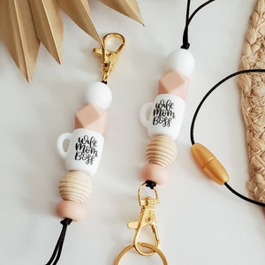 Coffee Cup Lanyard Keychain | WIFE MOM BOSS | Teacher Lanyard | Boho ...