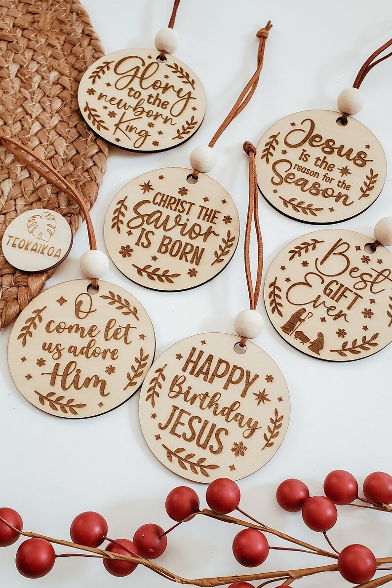 12 Faith Engraved Wooden Ornaments, Christmas Ornament Set, Christian ...