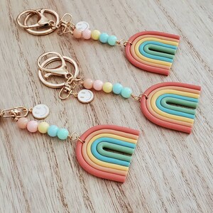RETRO RAINBOW Keychain Cute Rainbow Hippy Rainbow Smiley Face Keychain Boho Rainbows Groovy ...