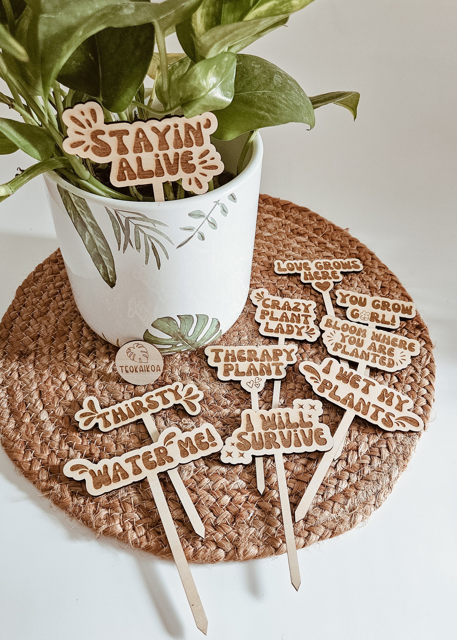 Trending Plant Stakes, Wooden Engraved Plant Signs, Plant Lover Gift ...