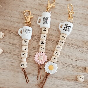 Personalized Coffee Cup Keychain | Coffee Teach Repeat | Boho Letter ...