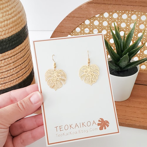 Gold Monstera Leaf Earrings Plant Earrings Tropical - Etsy