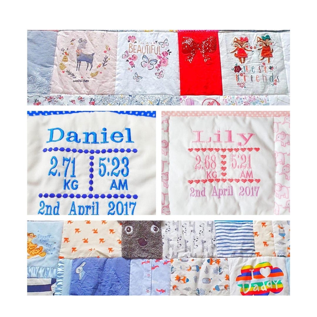 Personalized Birth Stats Embroidery Patch: Quilt or Memory Bear Label ...