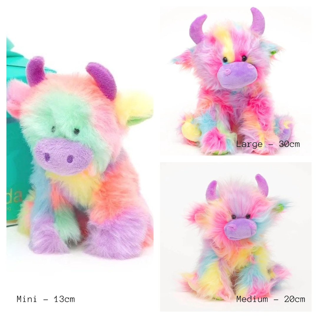 Cuddly Highland Cow Soft Toy, Rainbow Highland Cow, Sizes From Mini to ...
