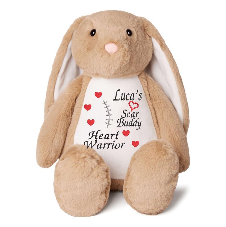 Personalised Bunny Rabbit Teddy 42cm, Embroidered Name Soft Toy, Heart ...