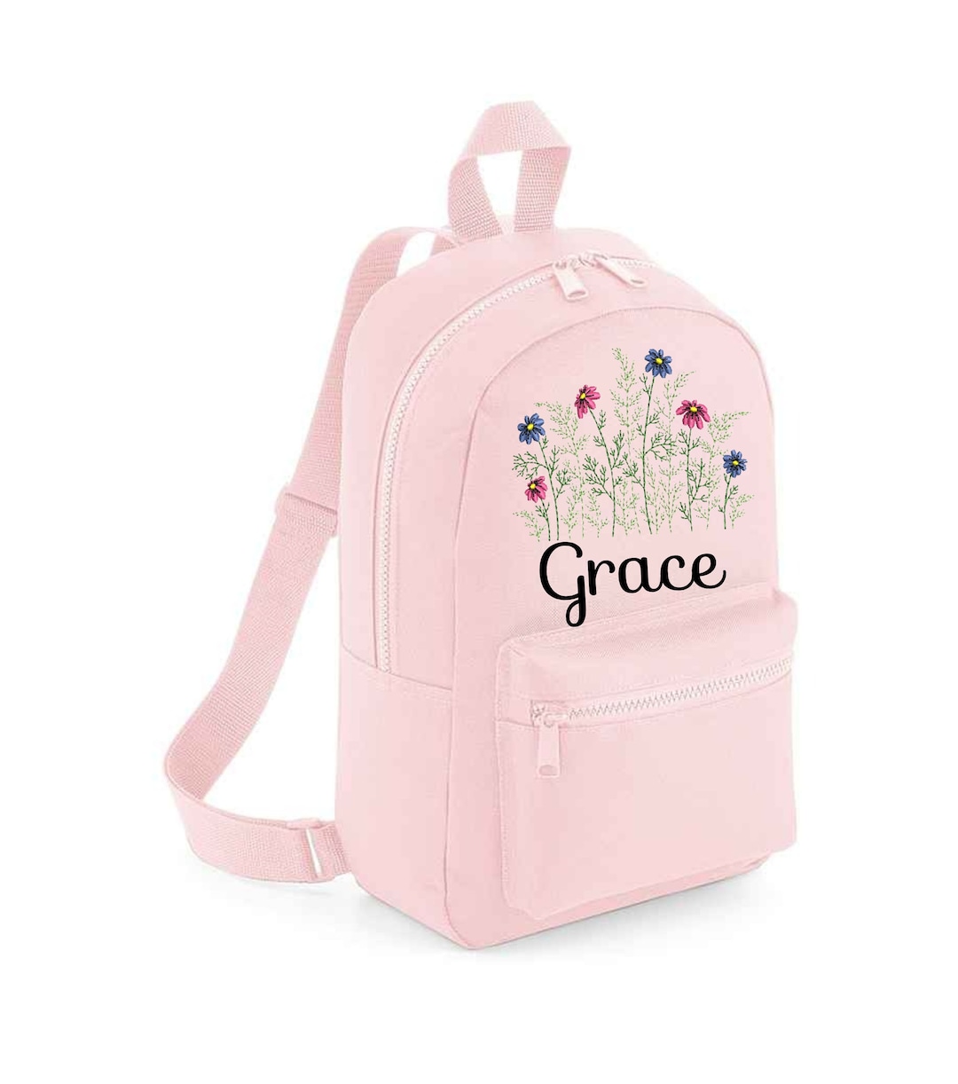 Wild Flowers Personalised Girls Backpack, Embroidered Kids Bag, Back to ...