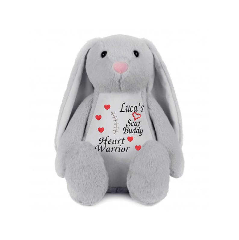 Personalised Bunny Rabbit Teddy 42cm, Embroidered Name Soft Toy, Heart ...