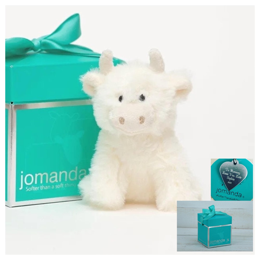 Personalised Mini 13cm Cream Cow Plush Soft Toy in Pop up Box CE/UKCA ...