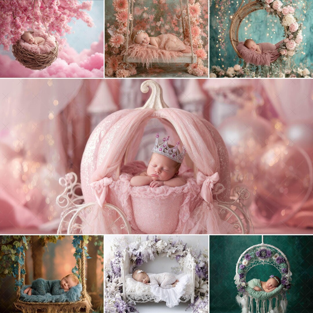 Floral Wreath Newborn Digital Backdrops – Fantasy Ring Artistic Baby ...
