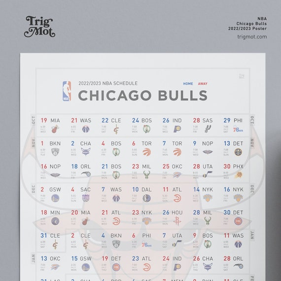 Chicago Bulls Poster 2022 2023 NBA Season Calendar Fixture - Etsy