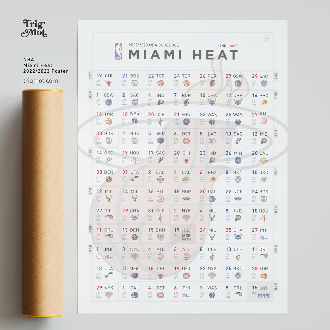 Miami Heat Poster 2023 NBA Season Calendar Basketball Garage - Etsy