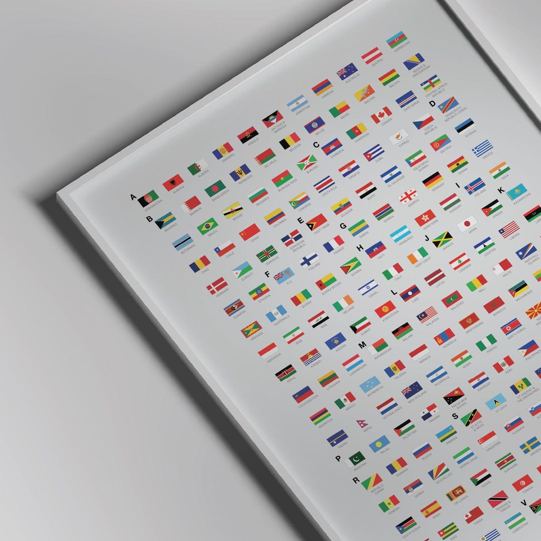 World Countries Flag Poster Alphabetical Order for School Learning Art ...