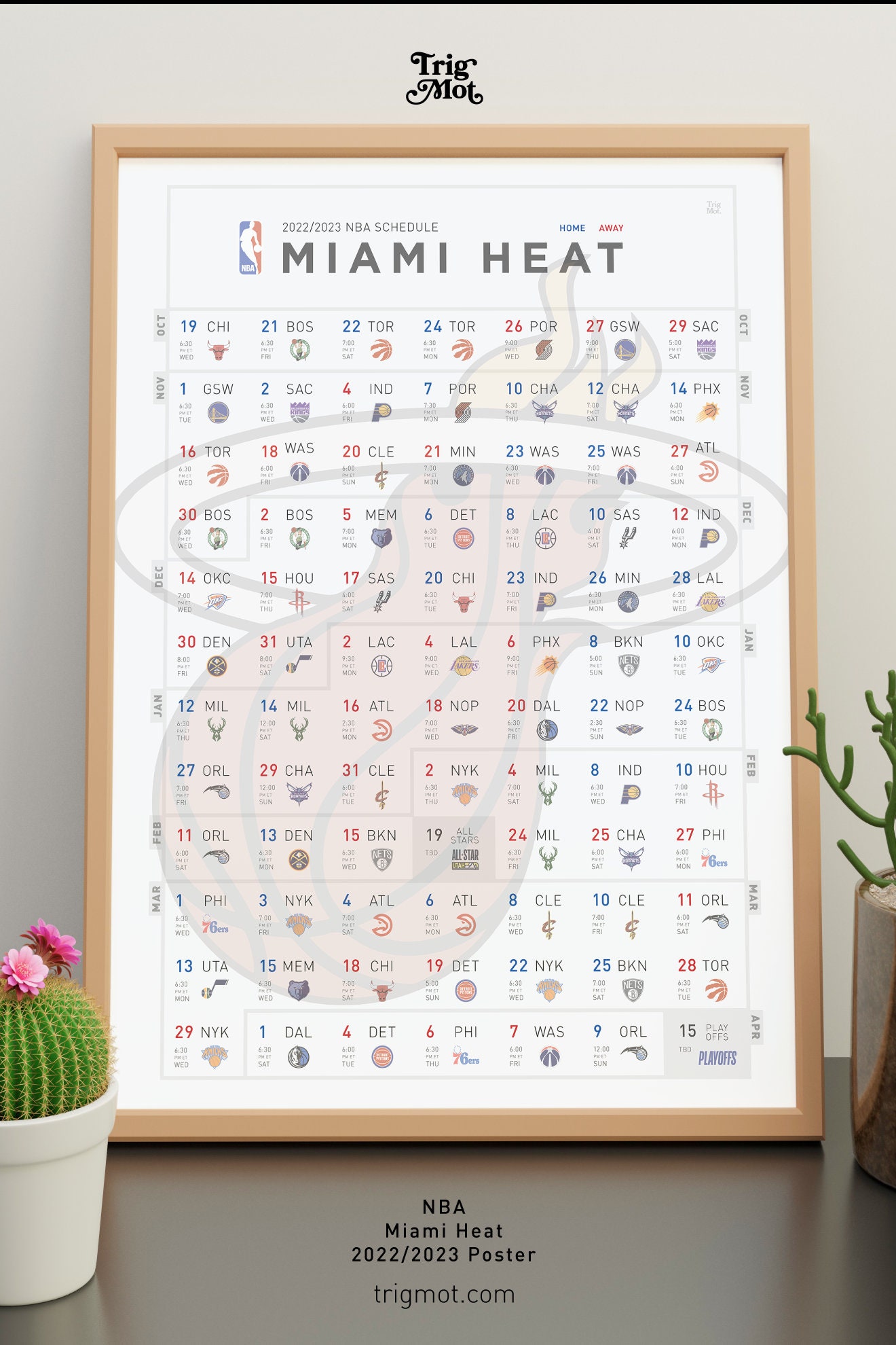 Miami Heat Poster 2023 NBA Season Calendar Basketball Garage - Etsy