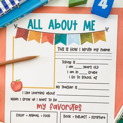 All About Me Printable First Day of School Instant DL - Etsy