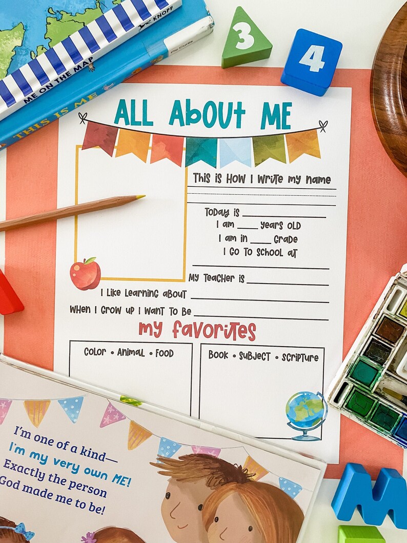 All About Me Printable, First Day of School Instant DL, Children's ...