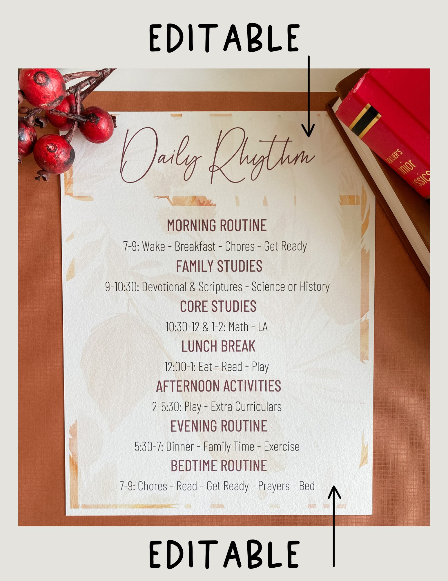 Daily Rhythm, Routine, Schedule - Seasonal Themed Template Digital ...