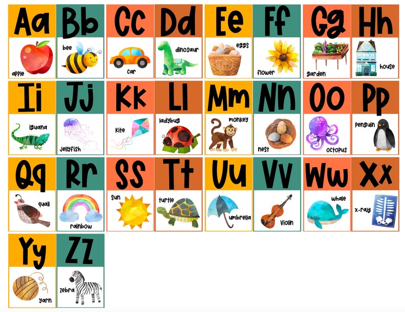 Alphabet Wall Art, ABC Flashcards, Instant DL, Printable, Playroom ...