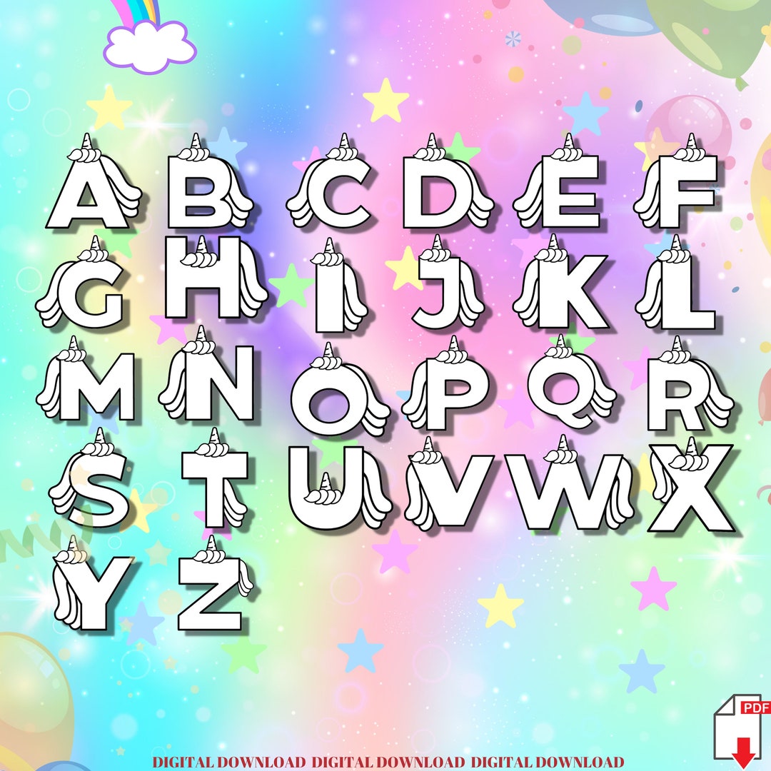 Unicorn Front Alphabet Font, Svg, Pdf, Ai, Png, Eps, Dxf - Etsy