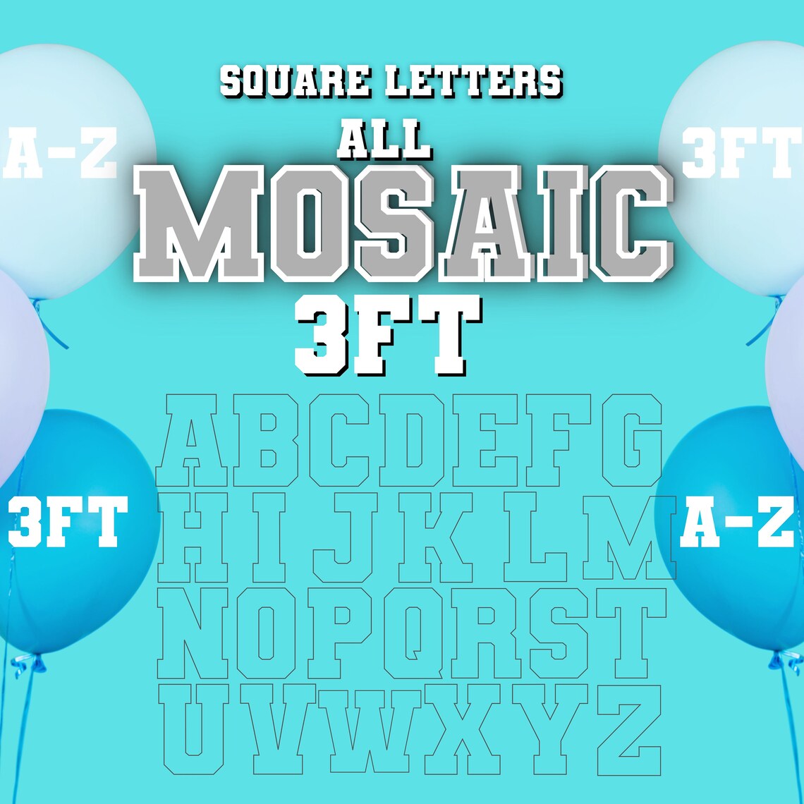 3ft Mosaic All Letters From Balloons Mosaic Template Square - Etsy