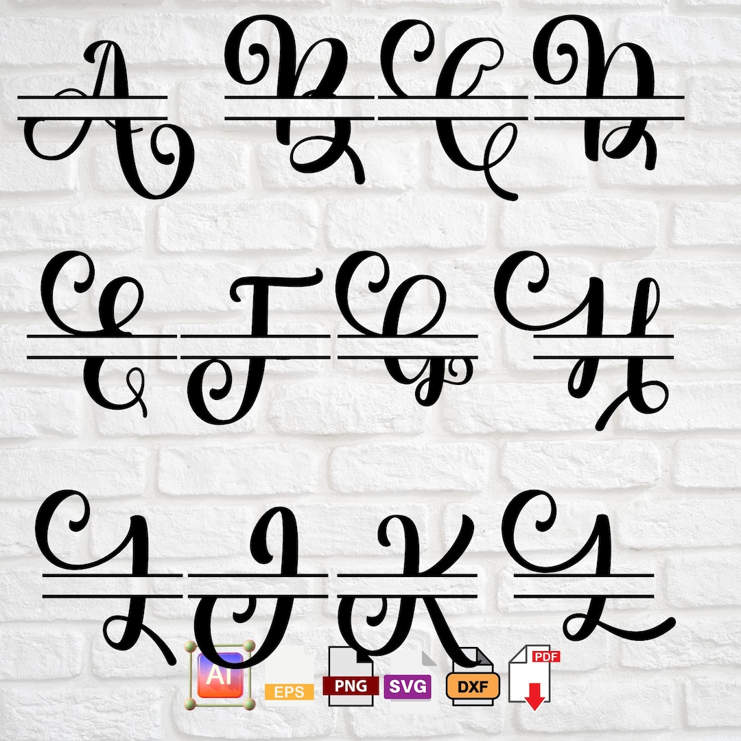 27 Individual Cut Files, Split Monogram Alphabet, Svg, Dxf, Png, Ai ...