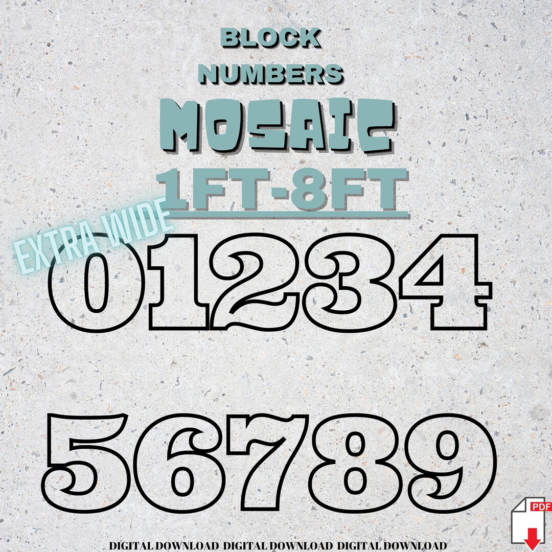 7ft 6ft 5ft 4ft 3ft 2ft 1ft Mosaic All 0-9 Block Wide Numbers From ...