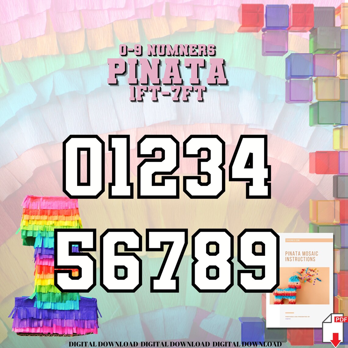 1ft 2ft 3ft 4ft 5ft 6ft 7ft Mosaic Pinata Numbers 0 1 2 3 4 5 6 7 8 9 ...