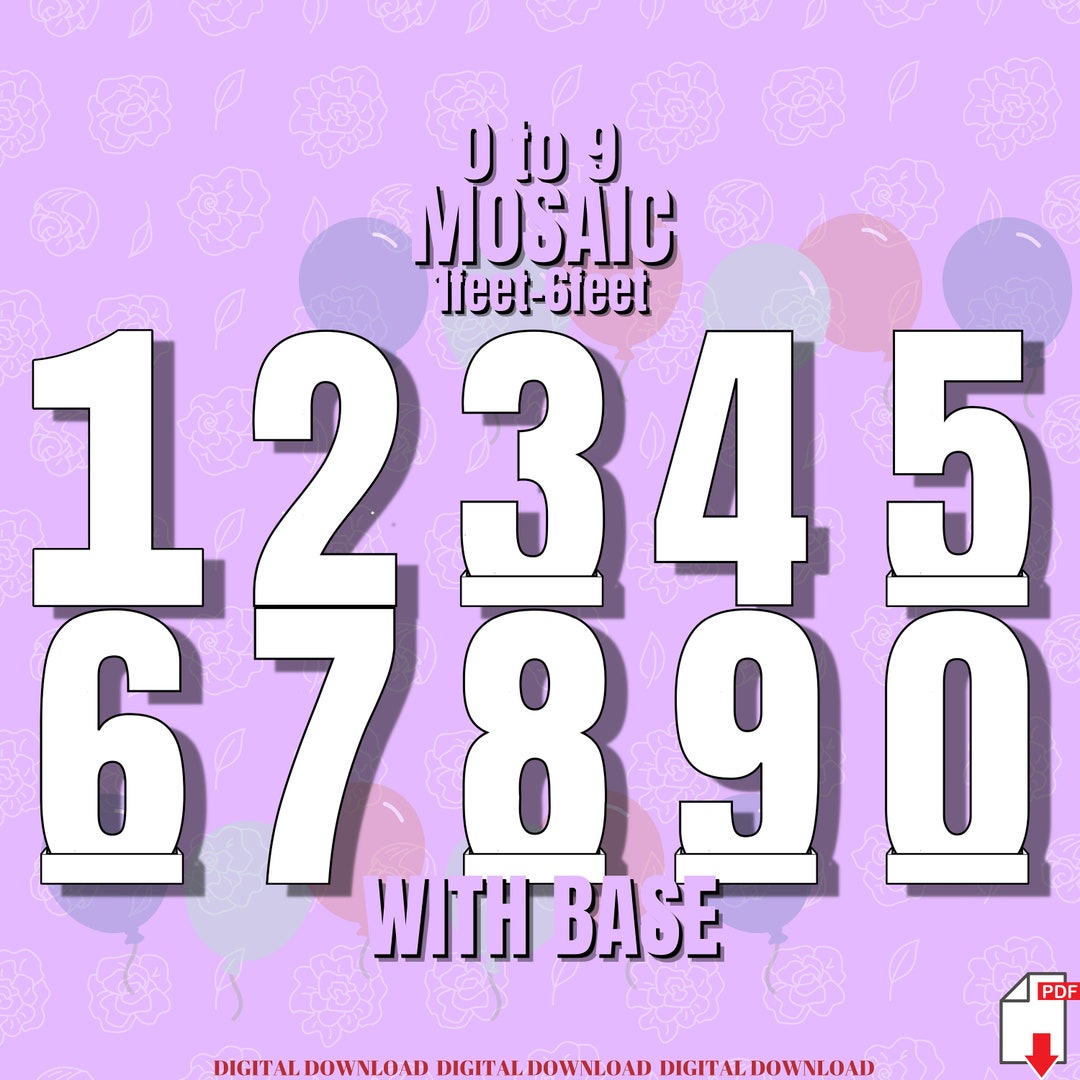 1ft-6ft Mosaic All 0-9 Numbers With Stand for 3,5,6,8,9,0 From Balloons ...