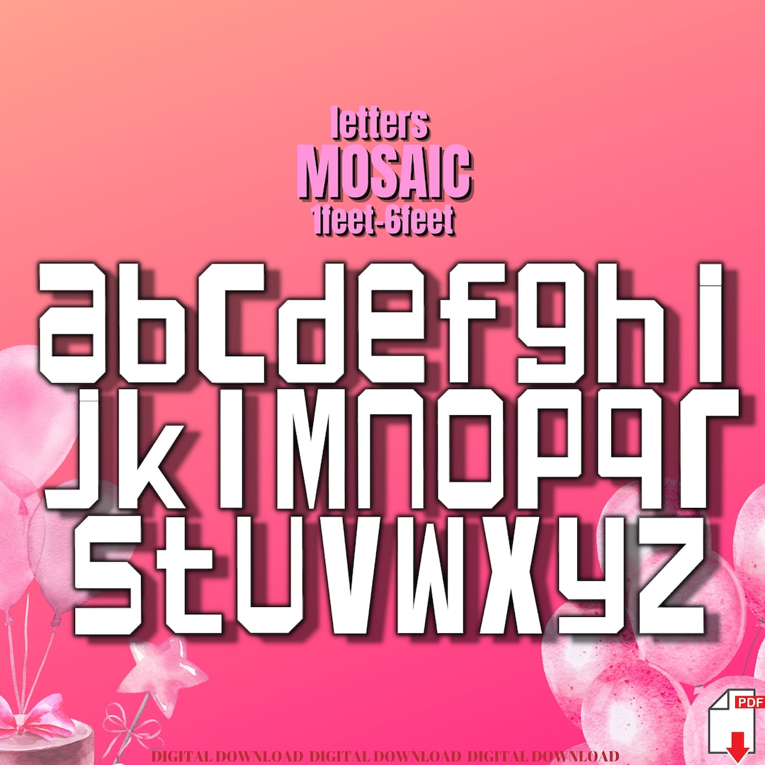 6ft, 5ft, 4ft, 3ft, 2ft, 1ft Mosaic All Lower Case Letters From ...