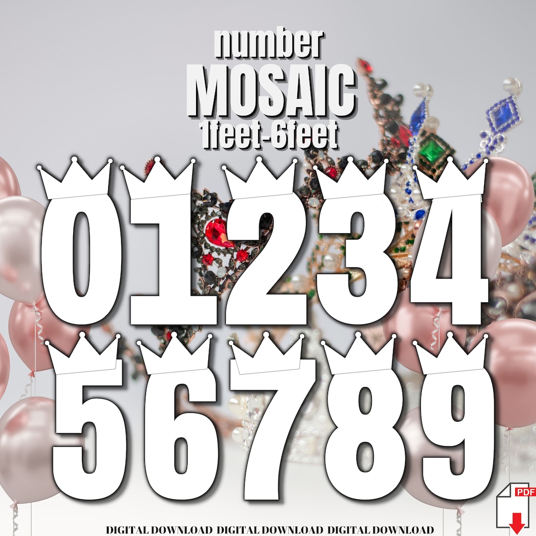 5ft 4ft 3ft 2ft 1ft King and Quin Mosaic 0 to 9 Numbers From Balloons ...