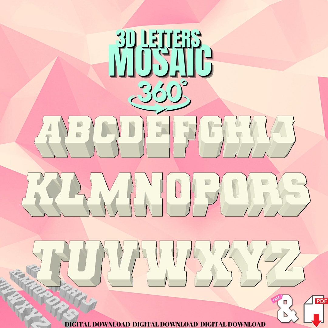 Mosaic 3D BOX Letters, All Letters Digital Template, 3in 6in 9in 1 Feet ...