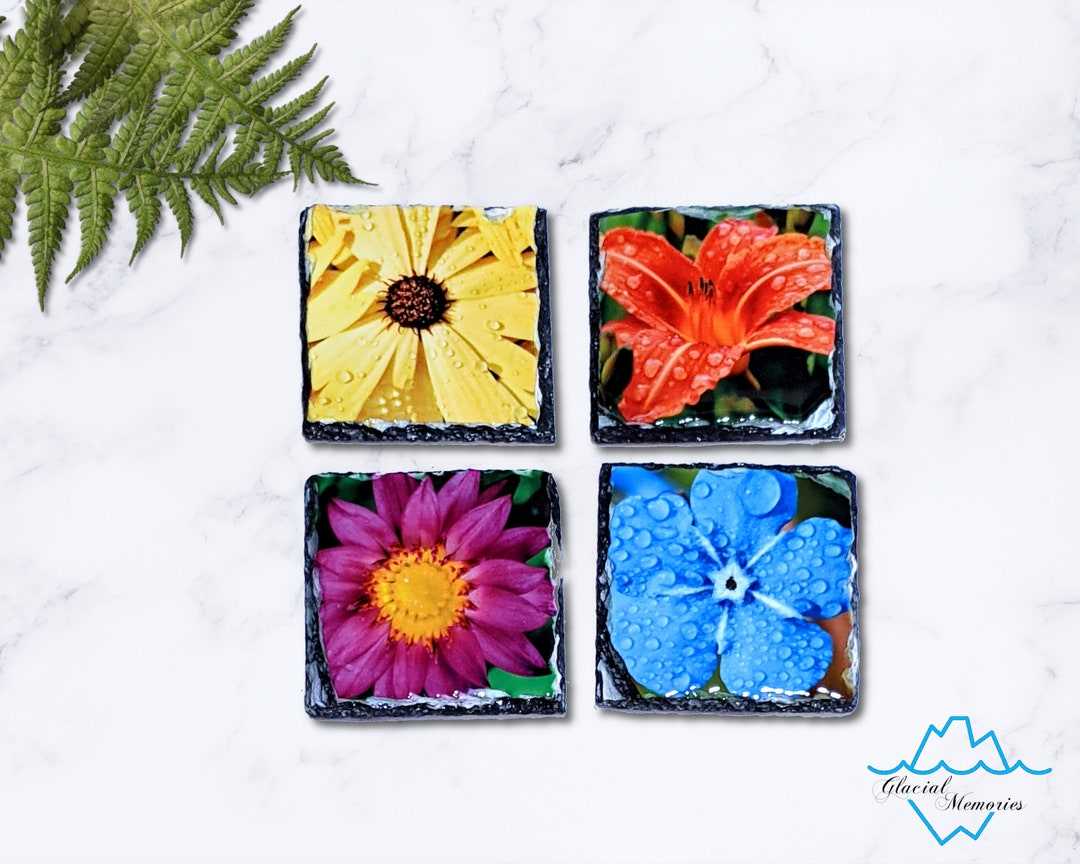Personalized Custom Flower Slate Coasters Set, Gifts for Nature Lovers ...