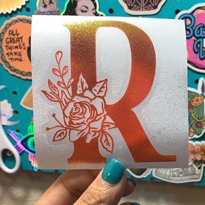 Monogram With Flower Personalized Decals, Vinyl Stickers for Tumblers ...