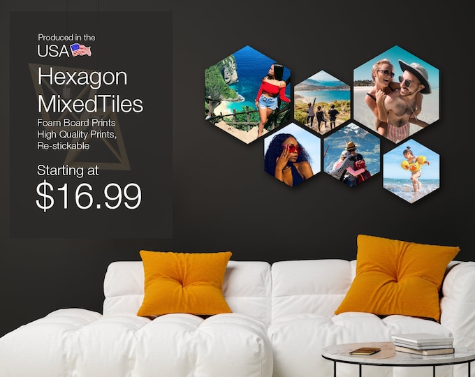 HEXAGON Tiles, Mixed Tiles, 9, 12, 16, and 20 Inches Restickable Wall ...