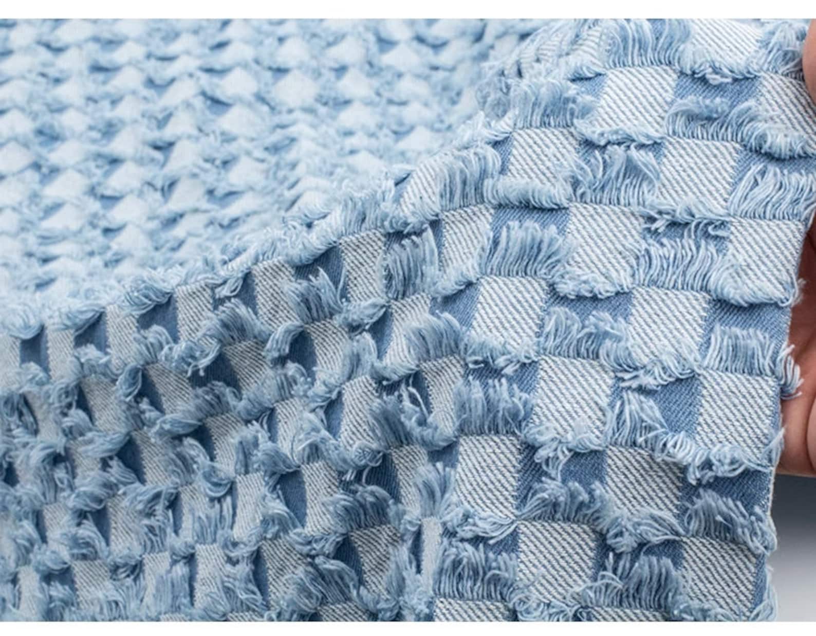 Checkerboard Striped Jacquard Denim Fabric, Thick Denim, Blue Denim ...