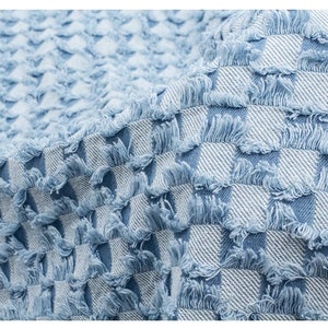Checkerboard Striped Jacquard Denim Fabric, Thick Denim, Blue Denim ...